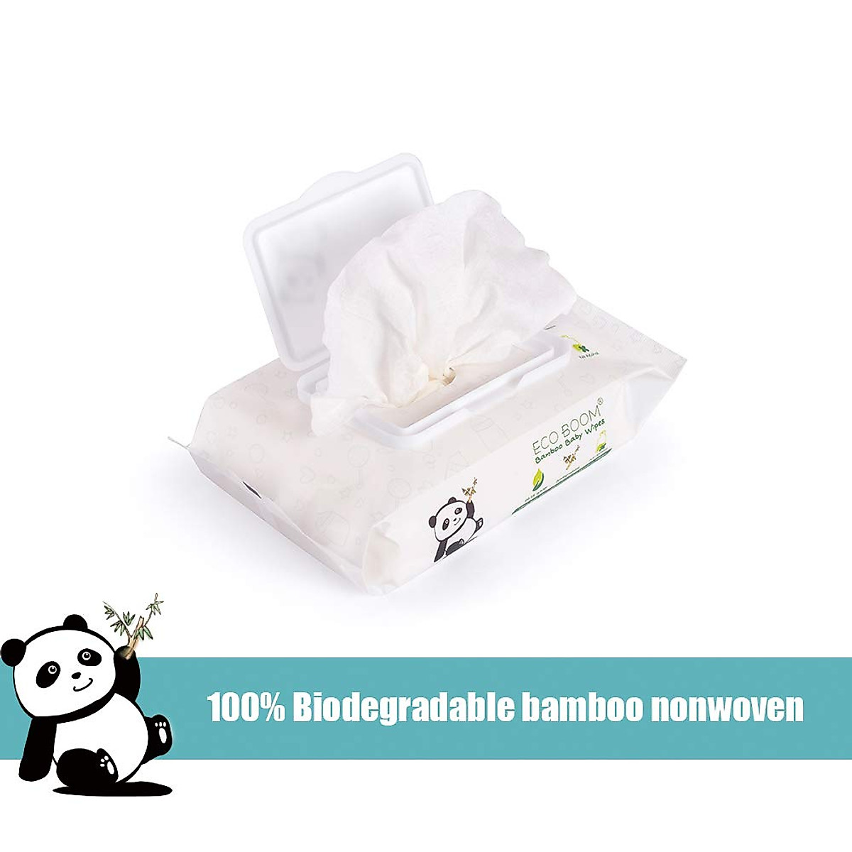 ECO BOOM Bamboo Wipes Eco 100% Baby Wet Wipes Ideal for Newborn Skin 540 Count Unscented