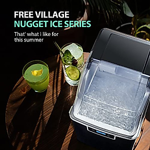 Nugget Ice Maker Countertop, FREE VILLAGE 44Lbs/24H Portable Ice Maker for Soft & Chewable Nugget Pellet Ice, Self-Cleaning, Ice Machine with Ice Scoop & Basket for Home Office Bar Party RV (Black)