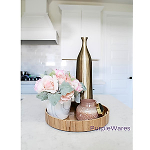 PurpleWares 12-inch Wood Lazy Susan – 360 Degree Rotating Natural Wooden Round Turntable Storage Serving Tray with Cut-out Handles for Kitchen, Pantry, Cabinet and Makeup Organization