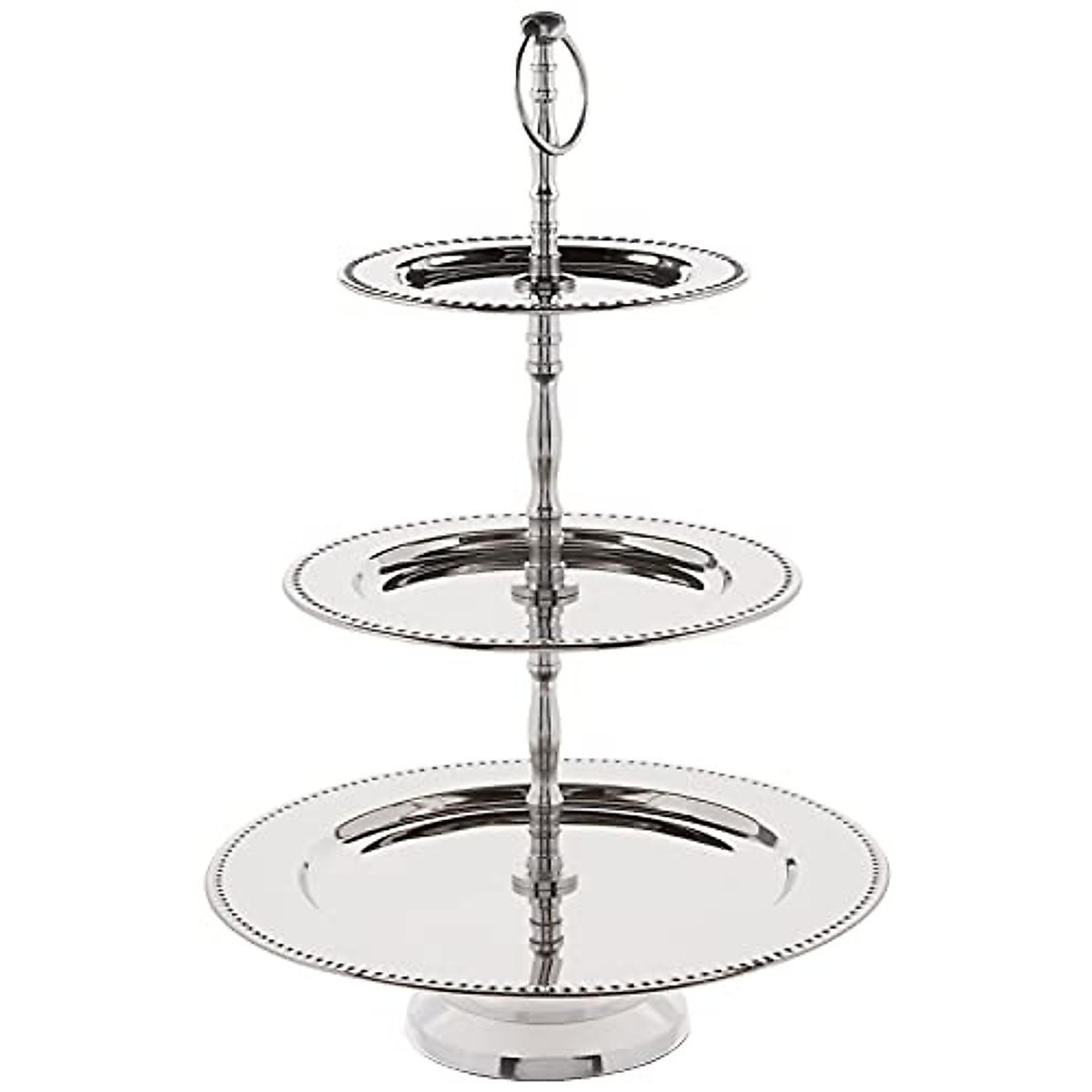 Elegance 3-Tier Beaded Buffet Serving Stand, Silver, Large