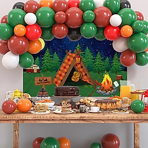 Vansolinne Camping Party Decorations Camping Adventure Happy Camper Night Forest Campfire Tent Scene Backdrop Banner & Balloons Garland Kit, Theme Birthday Classroom Decor Background Photo Props