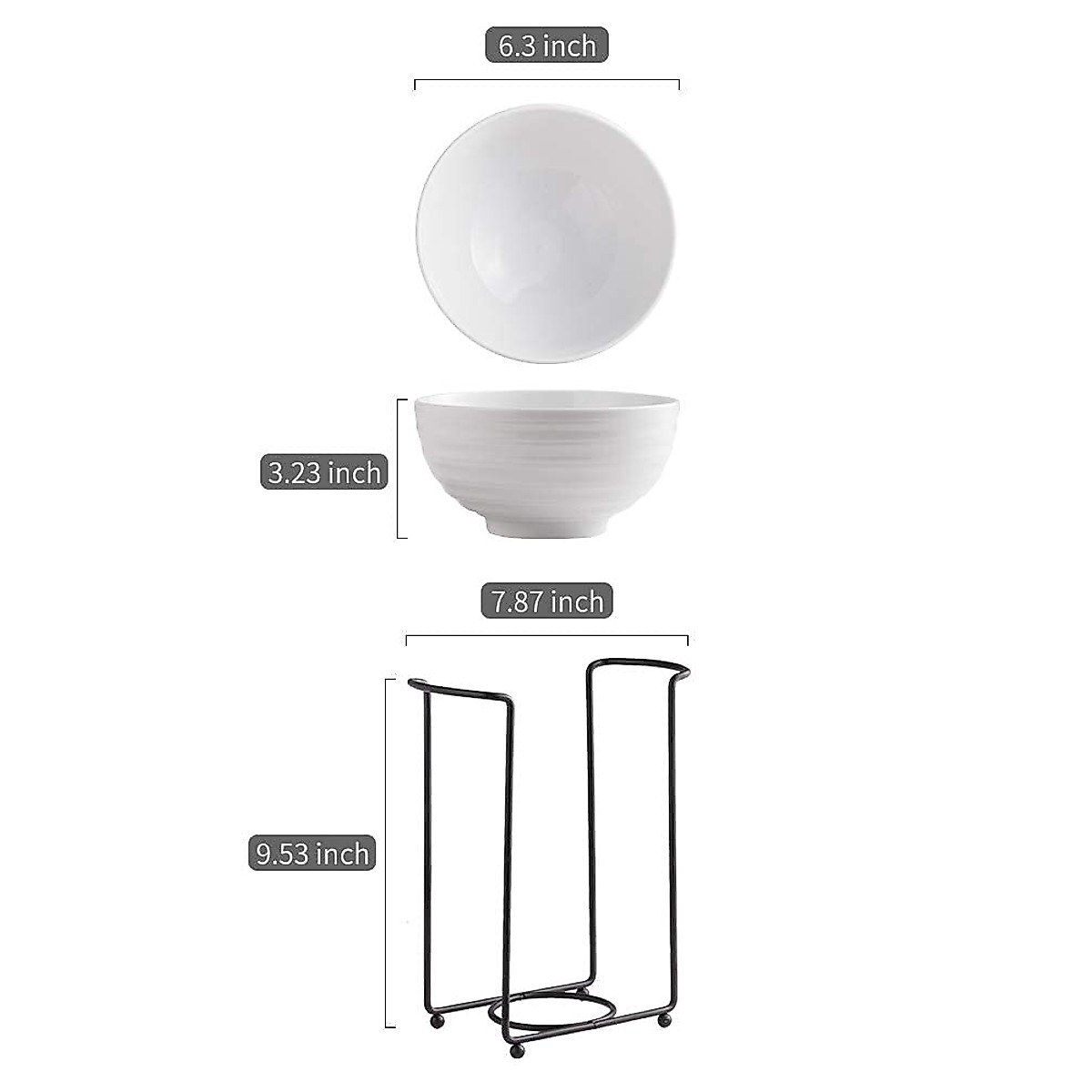 LAUCHUH Stackabel Bowl Set Porcelain Soup Bowls 28 Ounces Cereal Bowl Set with Serving Stand Large Bowl Porcelain Cereal Soup Salad with Bowl Organizer, 6 pack