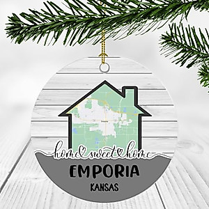 Home Sweet Home Emporia KS Ornament 2024 - New Home Emporia Kansas Ornament City Map - Wedding, Housewarming Gift for Family, Friend Ornament 3Inch Plastic