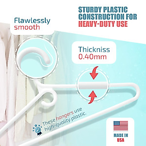 DEILSY™ White Plastic Hangers - Super Heavy Duty Clothes Hanger, Thick Strong Standard Closet Plastic Hangers with Hook for Scarves and Belts - Pack of 10 White Hangers