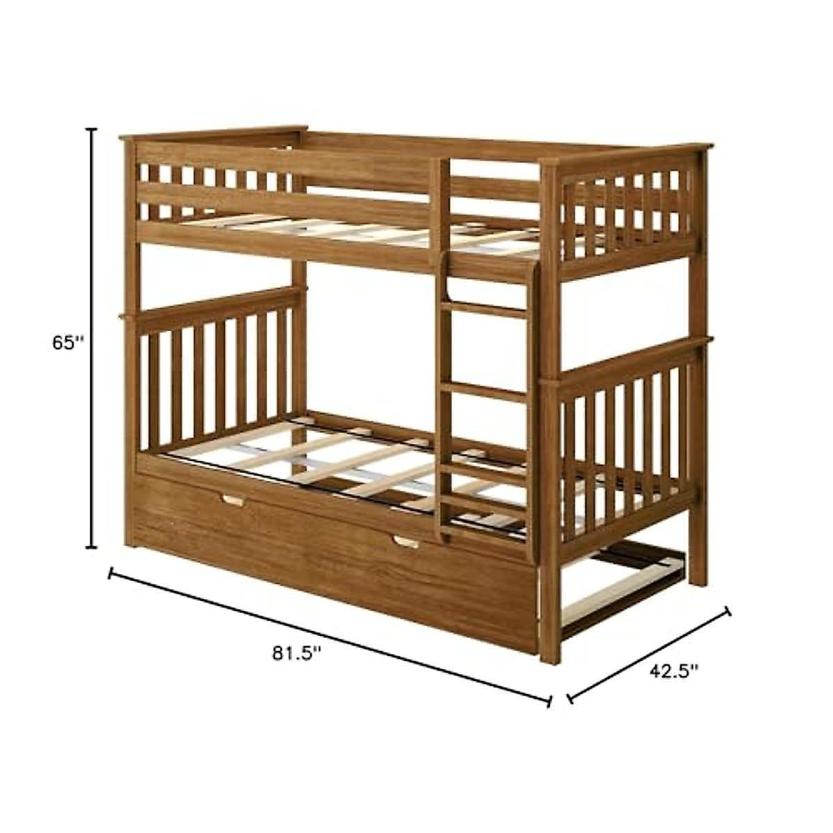 Max & Lily Bunk Bed, Twin-Over-Twin Bed Frame for Kids with Trundle, Pecan