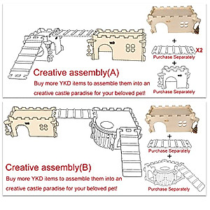 Castle Chinchilla House - Small Animal Hideout for Chinchilla Guinea Pig Hedgehog, or Rat - Ventilated Wooden Guinea Pig Hut Habitat with Multiple Doors (Large)