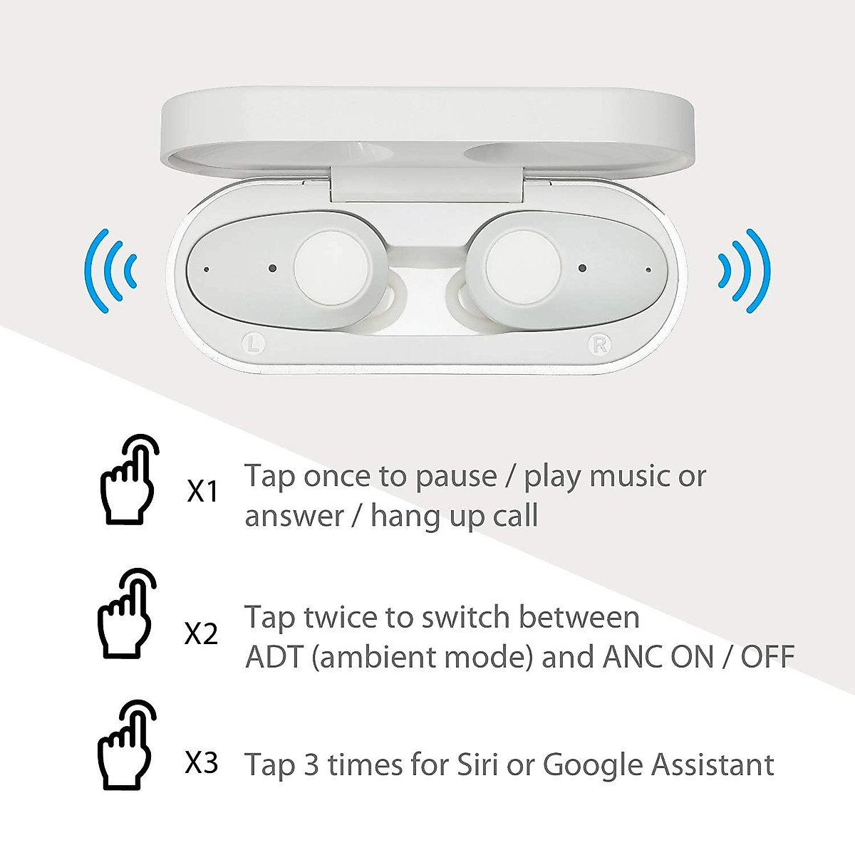 nannio A1 Wireless ANC Earphones Earbuds Active Noise Cancelling