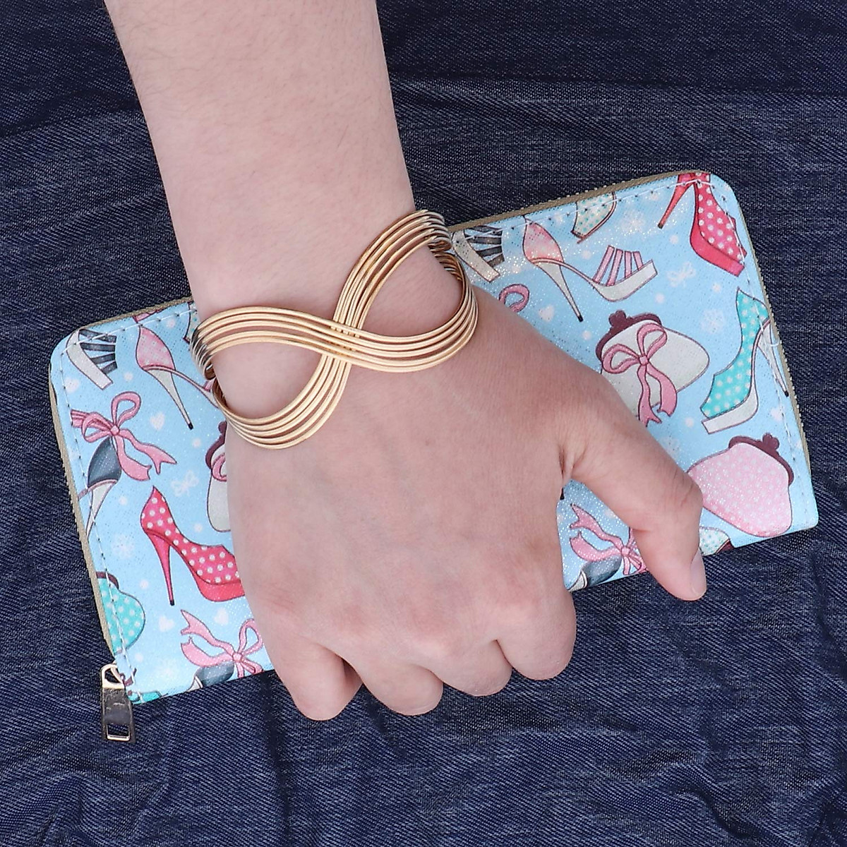 Printed Sparkly Design Patterned Zippered Wallet-Cosmetic Light Blue