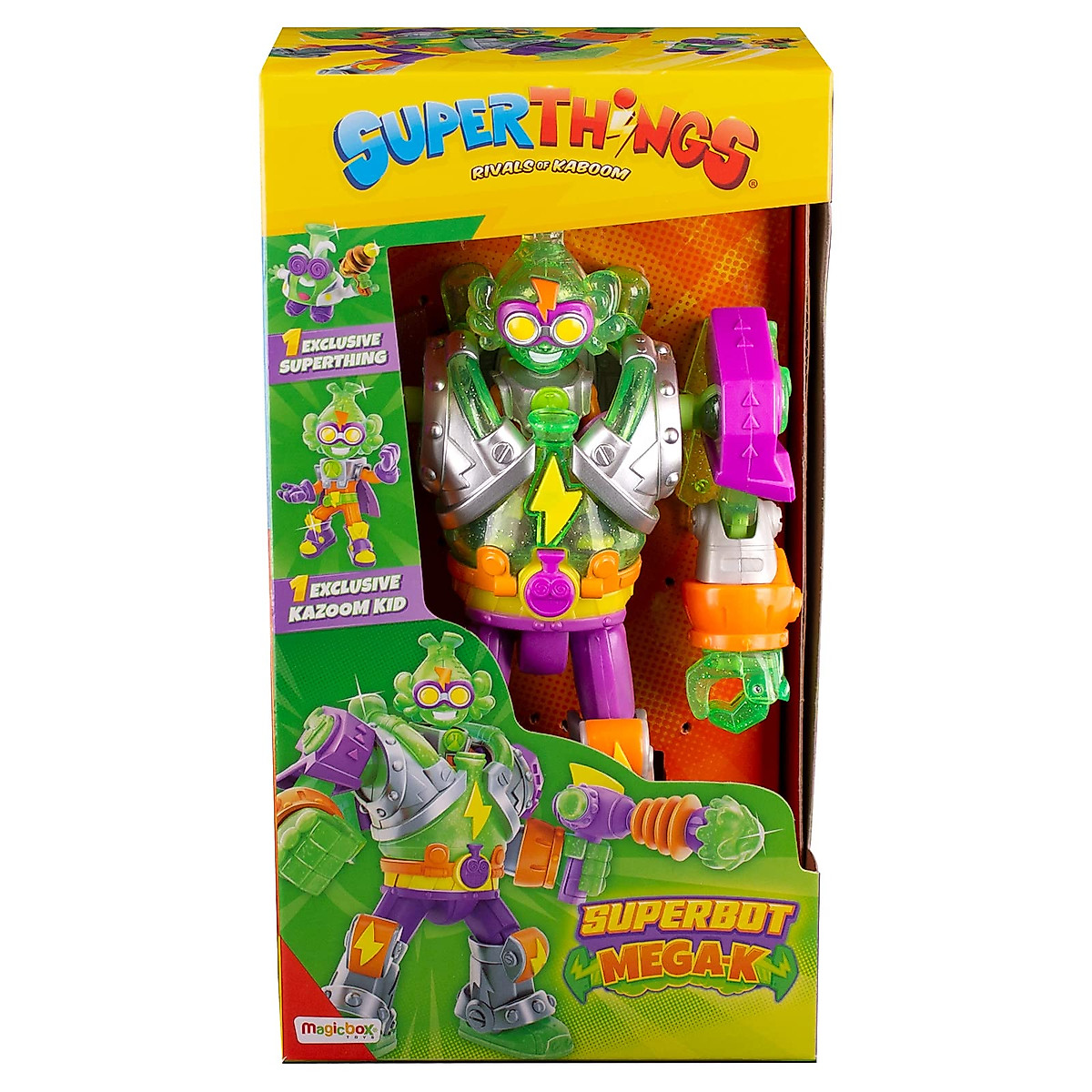 SUPERTHINGS - Mega-K Superbot, Articulated Villain Robot with Combat Accessories, 1 Exclusive Kazoom Kid, Multicoloured, One Size