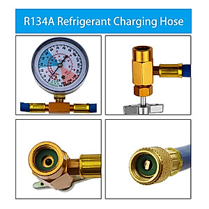 BPV31 Piercing Valve for Bullet with R134a Refrigerant Charging Hose,Refrigerant Can Tap with Gauge, R134a can to R-12/R-22 port