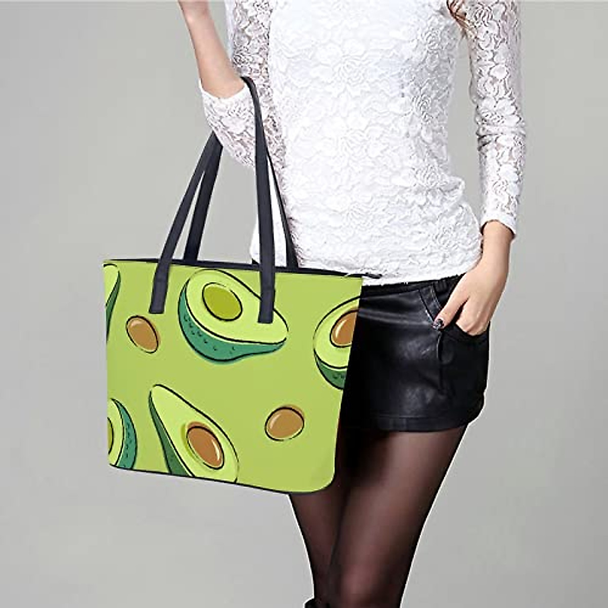 Womens Handbag Green Avocado Pattern Leather Tote Bag Top Handle Satchel Bags For Lady
