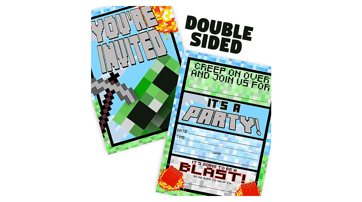 Pixel Party Invitations Set – 12 Double-Sided Gaming Invites