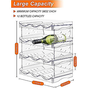 Water Bottle Organizer - 4 Pack Stackable Cup Organizer for Cabinet, Countertop, Pantry and Fridge, Free-Standing Tumbler Kitchen Storage Holder for Wine and Drink Bottles, Clear Plastic