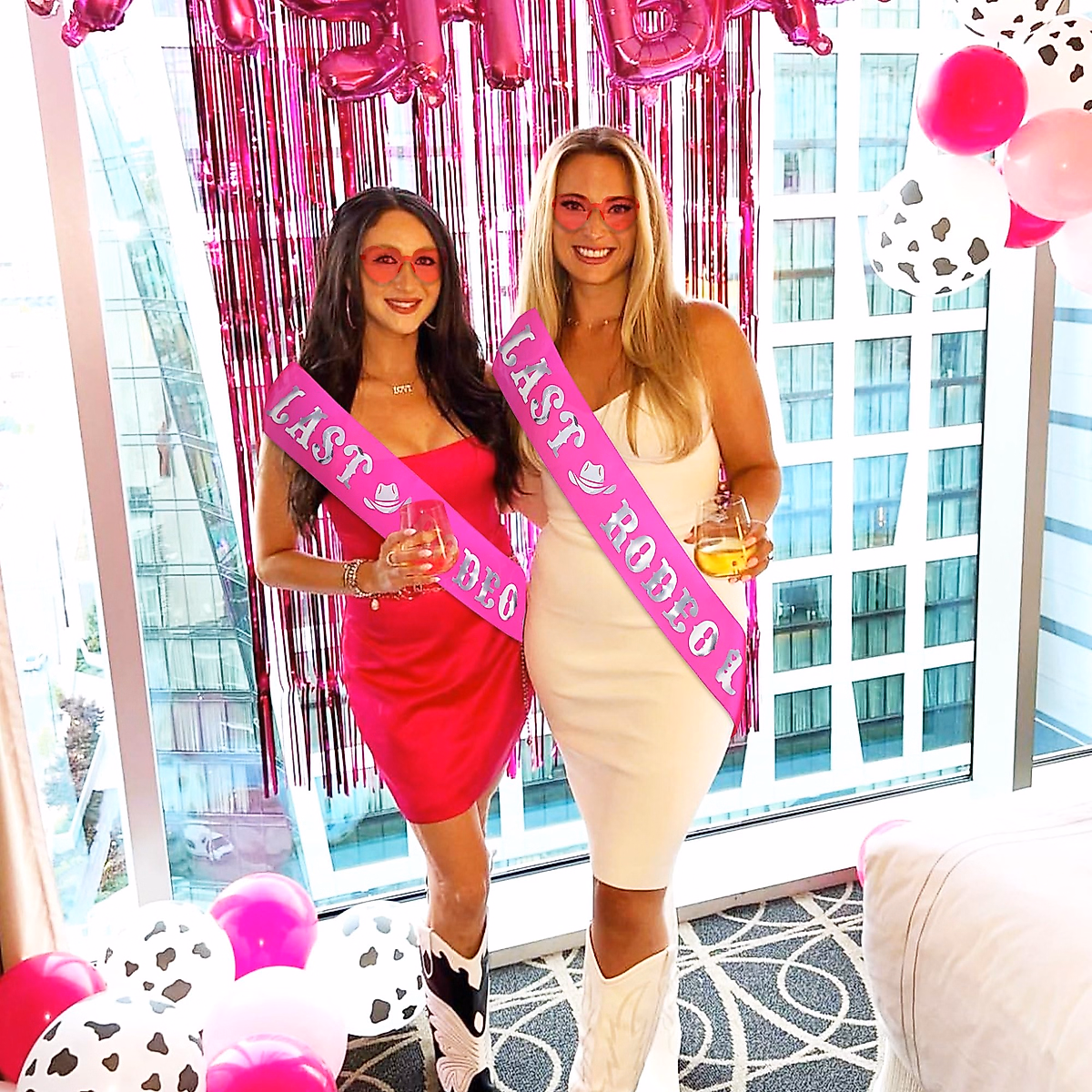 JeVenis 2 PCS Last Rodeo Sash Pink Heart Sunglasses Last Rodeo Bachelorette Party Favors Western Cowgirl Bachelorette Bridal Shower Decoration