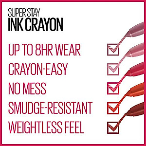 Maybelline Super Stay Ink Crayon Lipstick Makeup, Precision Tip Matte Lip Crayon with Built-in Sharpener, Longwear Up To 8Hrs, Accept A Dare, Wine Pink, 1 Count