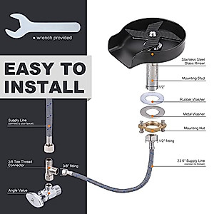 Stainless Steel Glass Rinser for Kitchen Sink, WOWOW Matte Black Cup Rinser for Sink, 360° Rotating Baby Bottle Washer High-Pressure Automatic Cup Cleaner Glass Washer for Kitchen Sink Gadgets