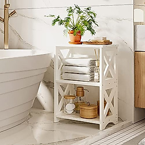 Fixwal 2 Pack End Table Side Table 3 Tier Bedside Nightstand, Small Bookshelf Bookcase, Display Rack for Bathroom, Bedroom and Living Room, White