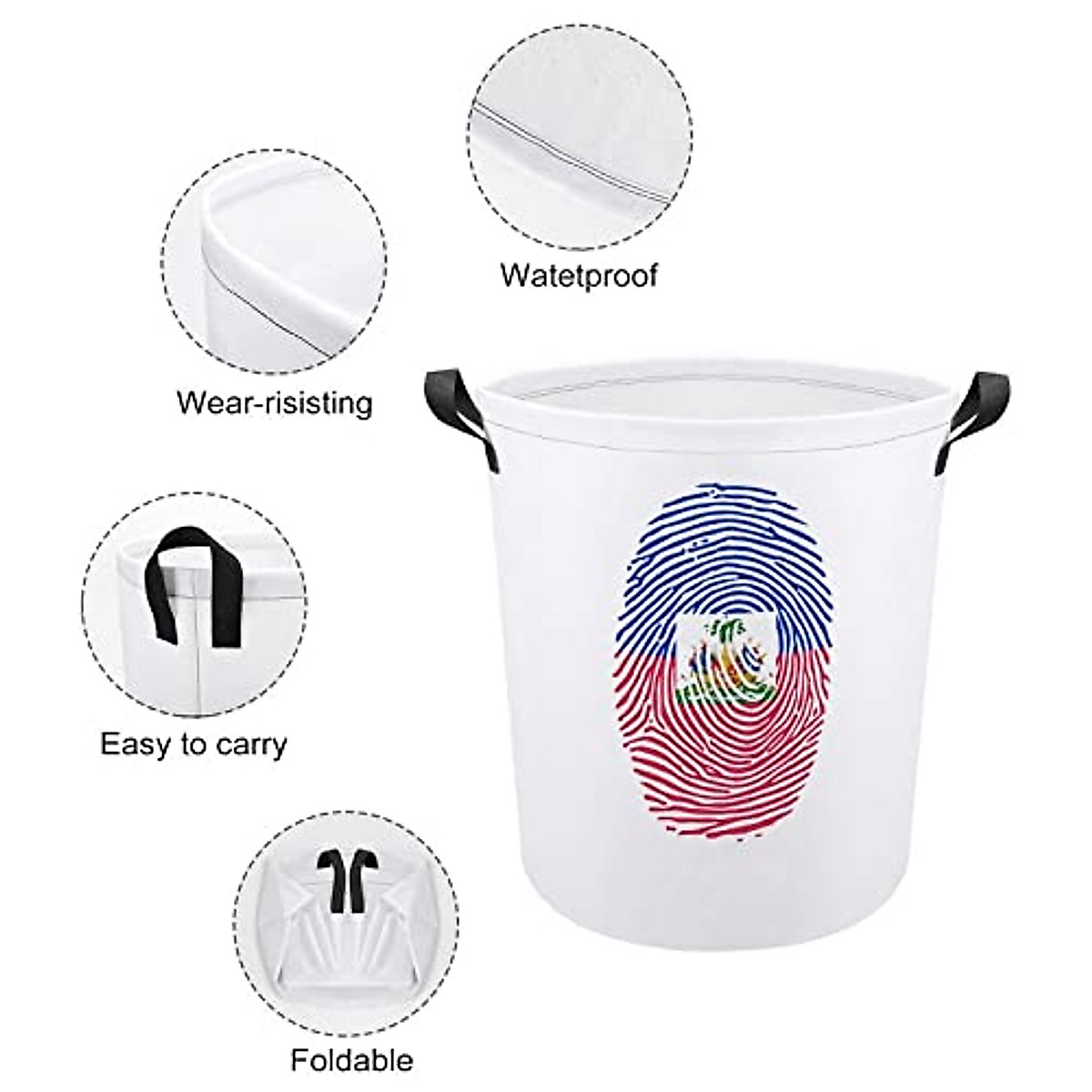 Haitian Finger Print Large Laundry Basket Hamper Bag Washing with Handles for College Dorm Portable