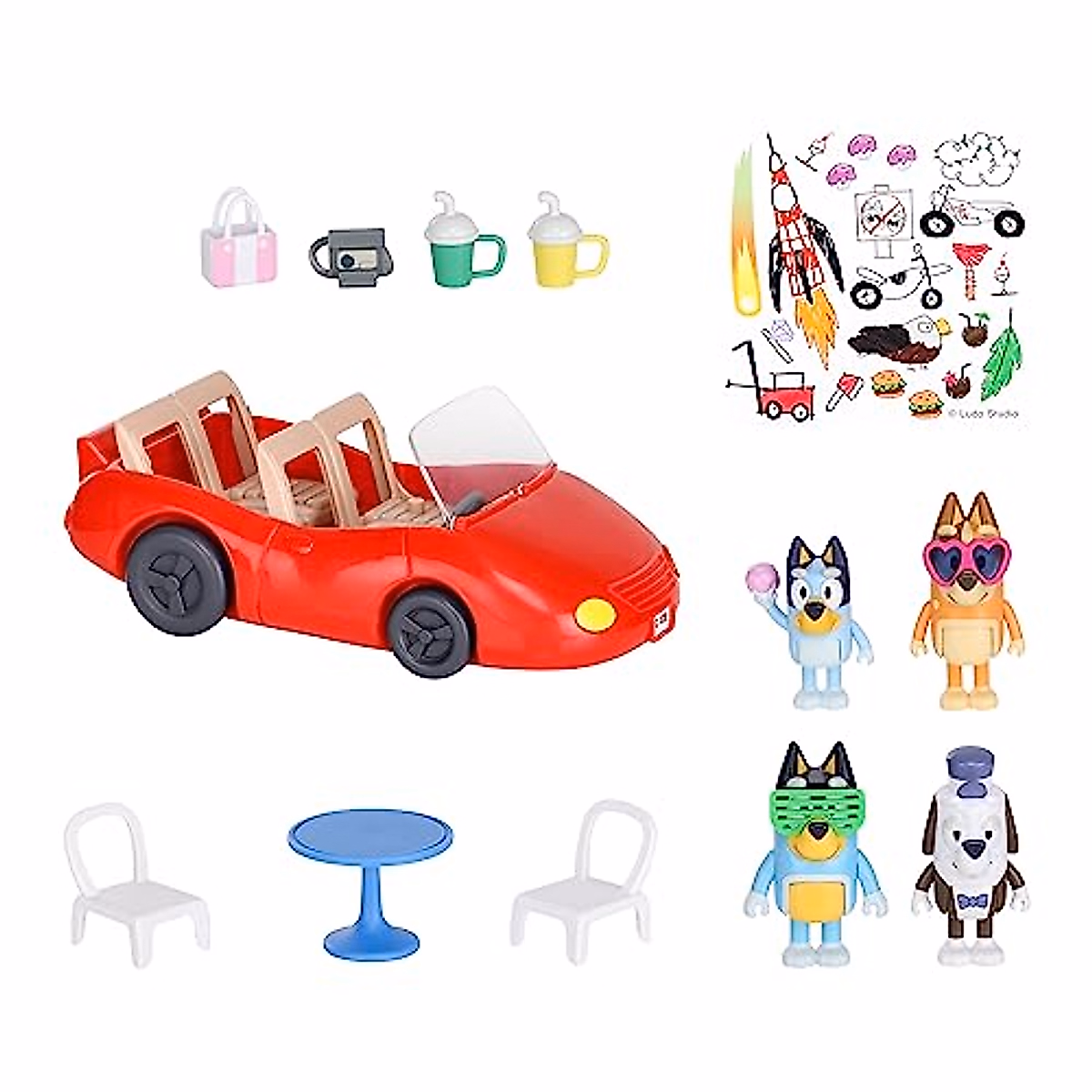Bluey Vehicle and 4 Figure Pack, Escape Convertible with Four 2.5 Inch Figures, 9 Accessories and Sticker Sheet | Amazon Exclusive