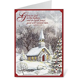 Current Snowy Church Personalized Christmas Greeting Cards Set - Set of 18 Large 5 x 7-Inch Folded Cards, Themed Religious Holiday Card Value Pack, Add Names or Text, Envelopes Included