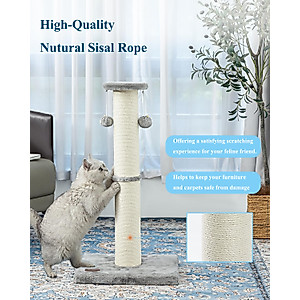 Kilodor 34Inch Tall Cat Scratching Post,4.3Inch Diameter Large Sisal Cat Scratch Post with Ball, Sturdy and Durable Cat Scratcher for Indoor Cats Adults Grey