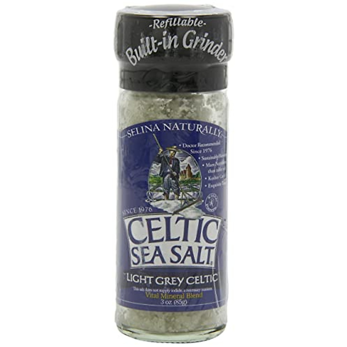 Celtic Sea Salt, Light Grey Grinder, 3 oz White
