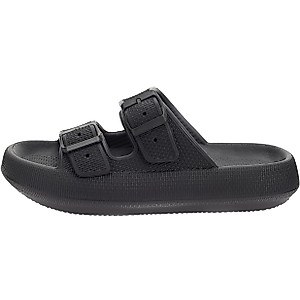 BRONAX Cloud Slides for Women Shower Pillow Slippers Cushion Bathroom Pool Extra Thick Sole Adjustable Double Buckle Foam Beach Sandals Ladies Soft Size Black
