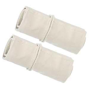 PATIKIL Handmade 36 Slots Roll Up Pencil Case, 2 Pack Canvas Pencil Wrap Pouch Pen Holder Organizer for Artist Drawing Coloring Sketching, White