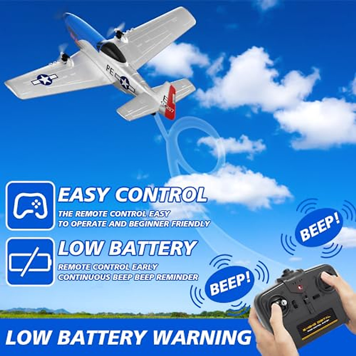 28℃ Remote Control Airplanes, 2.4Ghz 2CH RC Plane Toy Gift for Kids & Adults, Remote Control Plane for Beginners with Gyro Stabilization System (Blue)