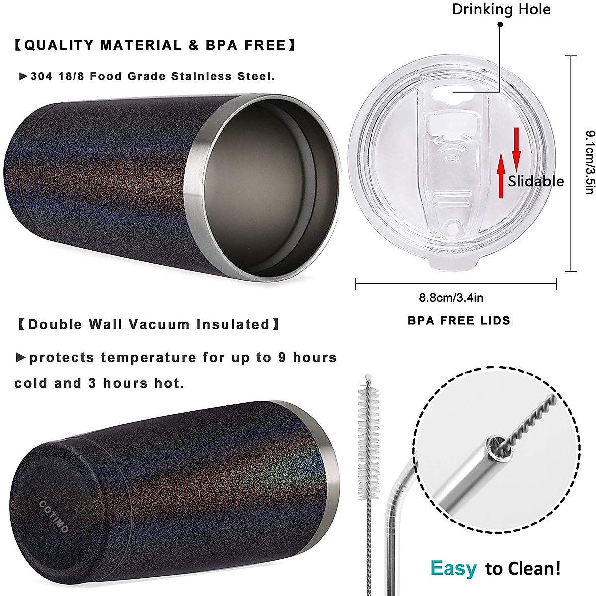 COTIMO Best Friends Birthday Gifts for Women, Side By Side or Miles Apart, Friends Are Always Close at Heart, Long Distance Friendship Gifts for Her, Soul Sister(Glitter Black)