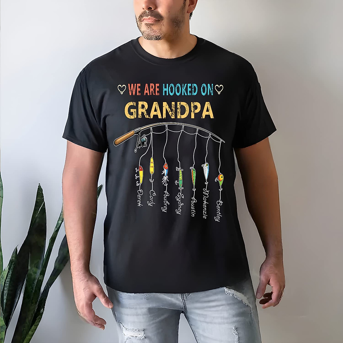 Personalized Dad Grandpa Fishing T Shirts, Shirt with Grandkids Name, Custom Father's Day Gift for Men Pawpaw Papa Tee Hoodie Sweatshirt Tank Top on Birthday up to 25 Kids, X-Large