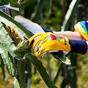 FEISHDEK Cactus Gloves Soft Deerskin Women Gardening Glove Thorn Proof for Cacti Handling (Medium - Short Sleeve, Yellow)