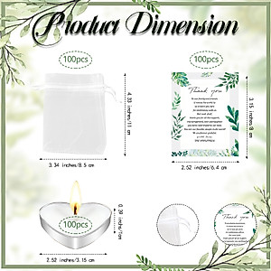 Set of 100 Wedding Gifts for Guests Mini Heart Shaped Candles Wedding Favors for Guests Bulk Candles Thank You Cards and Sheer Organza Bags Wedding Party Favors Personalized Wedding Souvenirs