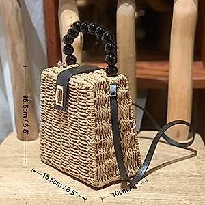 NIBD Handwoven Square Straw Rattan Bag Shoulder Wicker Purse Small Box Woven Bali Womens Crossbody Bag