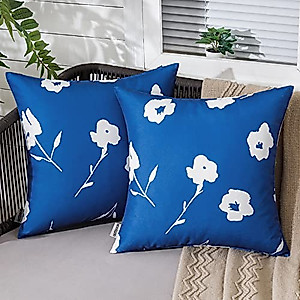 MIULEE Outdoor Pillow Covers 18x18 Inch Navy Blue Set of 2 Spring Pillowcase Waterproof Printed Cushion Covers Water Resistant Pillowcases for Summer Sofa Balcony Couch Patio Furniture Garden