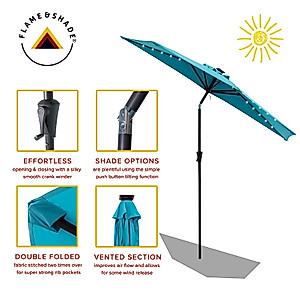FLAME&SHADE 9 ft Half Round Solar Powered Outdoor Market Patio Table Umbrella for Wall Balcony with LED Lights and Tilt, Aqua Blue