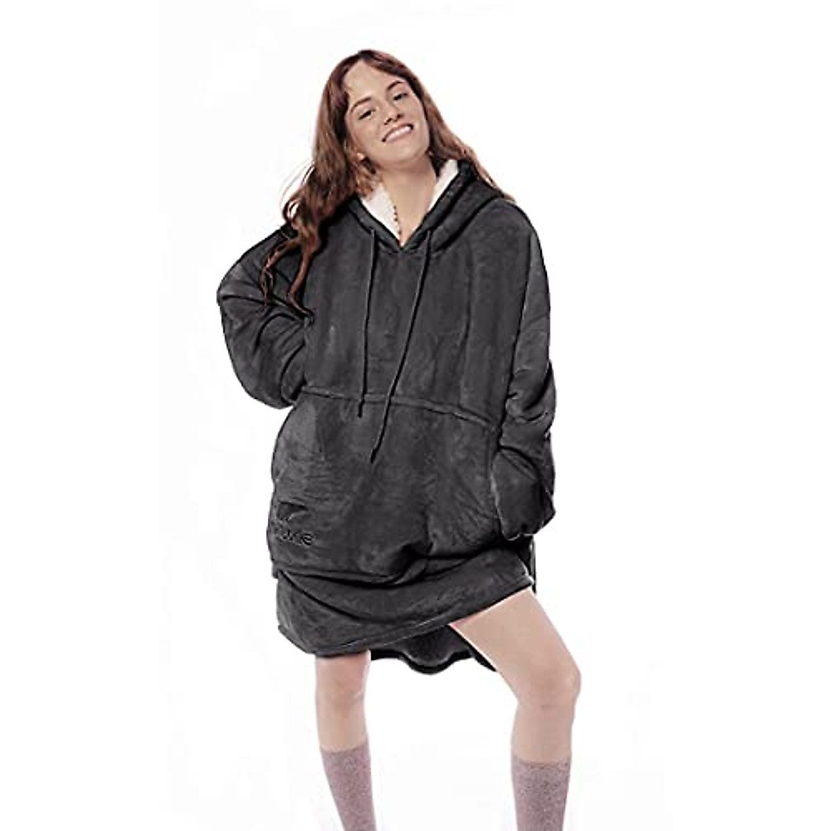 Sherpa Oversized Hoodie Blanket - Double Sided Sweatshirt Blanket Hoodie Women / For Men And Kids | Big Wearable Blanket For Adults And Teens One Size Fits All |  The Ultimate Gift - Reluxie (Black)