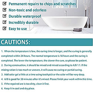 Tub, Tile and Shower Repair Kit (Color Match), Fiberglass Repair Kit, Porcelain Repair Kit for Tubs, Ceramic Toilet Fiberglass Stone Chips Scraps Drill Holes Repair Tub and Tile Refinishing Set