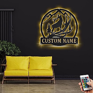 Metal Sign With Led Light Custom Elk Deer Metal Wall Art With LED Light, Personalized Elk Deer Name Sign Decoration For Room, Elk Deer Metal LED Decor,Custom Elk Deer