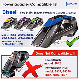 T POWER AC Adapter for Bissell Pet Stain Eraser 20037 Cordless Handheld Portable Cleaner Vacuum 1611736 1612244 Power Supply 2054 Z 2002 20028 2002Q 2003