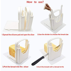 Aobrill Bread Slicer for Homemade Bread Foldable Toast Slicer with Non-slip Mat (White)