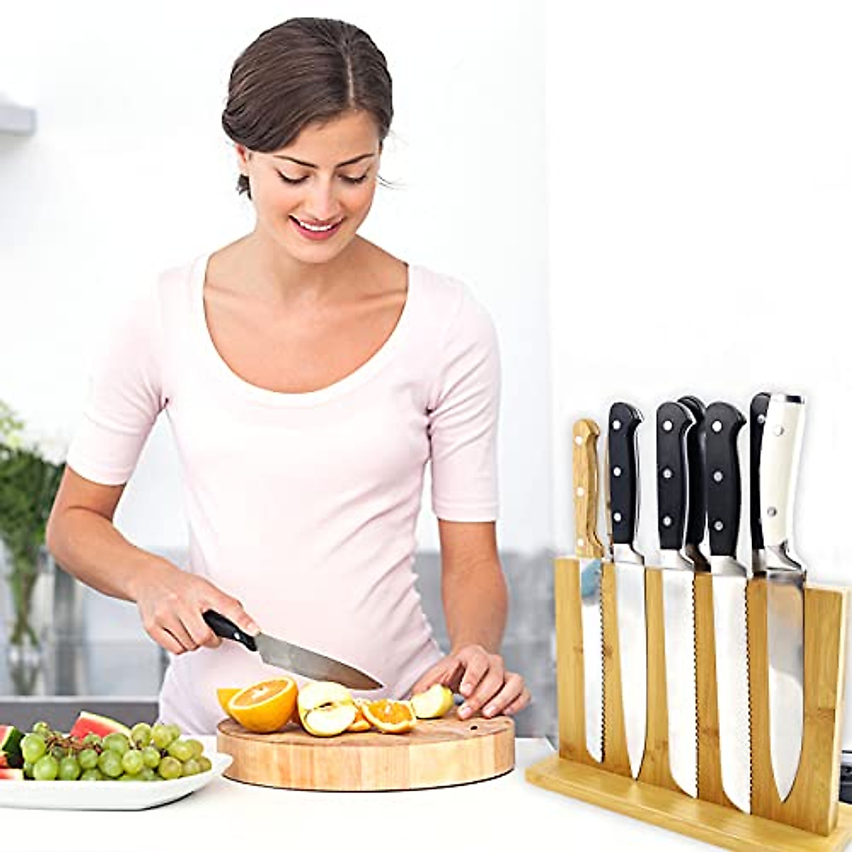 Bamboo Large Magnetic Knife Block, Bamboo Knife Holder with Powerful Magnet, Kitchen Knife Organizer Block for Storage, Double Sided Magnetic Knife Holder(11.8"x8.6")