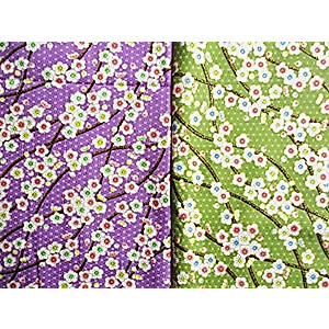 Violet Japanese Kimono Sakura Cotton on Purple Fabric by The Yard 36 by 36-Inch Wide (1 Yard) (KM081)