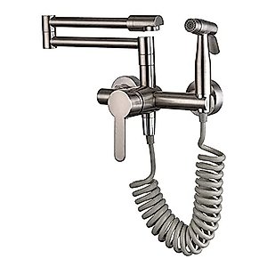 Kitchen Faucet Brass 3-Axis Rotate Foldable with Pull Out Sprayer Wall Mounted Single Handle Mixer Tap,Black