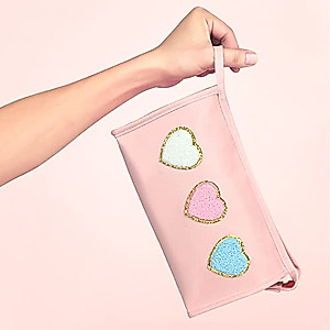 BYXEPA Preppy Heart Makeup Bag with Pocket Cosmetic Bag Waterproof Make up Travel Accessories Case Kids Portable Storage for Teen Girls Gift (Pink-Hearts)