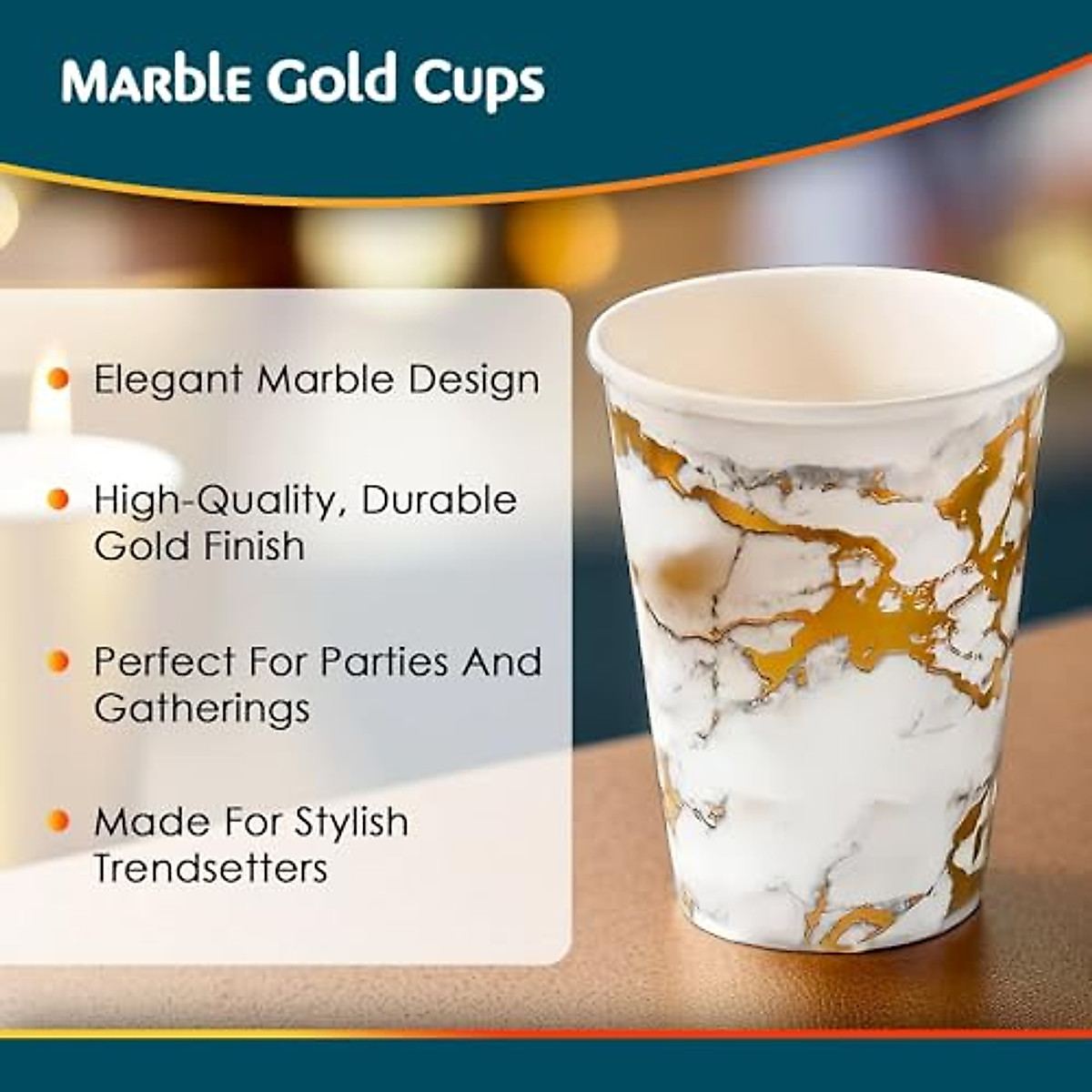 Silver Spoons Gold 9 Oz Marble Collection Disposable Coffee Cups - 18 Count