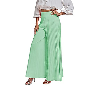 LYANER Women's Elastic High Waisted Wide Leg Palazzo Pants Loose Casual Pleated Trousers Green X-Large