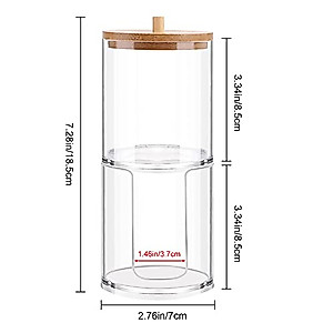 TCJJ Acrylic Cotton Round Pad Holder and Qtip Holder Dispenser Set with Bamboo Lid, Stackable, Clear Plastic Bathroom Vanity Organizer for Makeup Cotton Pad Swab Ball (Bamboo Lid)