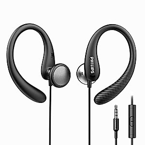Philips Over The Ear Earbuds, Flexible Wrap Around Earbuds, Around Ear Headphones with Mic Behind The Ear Headphones, Perfect for Sports, Running, Exercise, Gym, Lightweight Earhook Sports Headphones