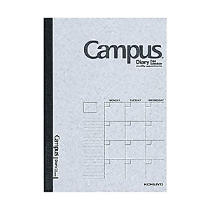 Kokuyo Campus Diary, Free Schedule, Monthly Appointments, 8.3'x5.8' A5 size, 24 Sheets/48 Pages, Gray, Japan Import (NI-CF103N)